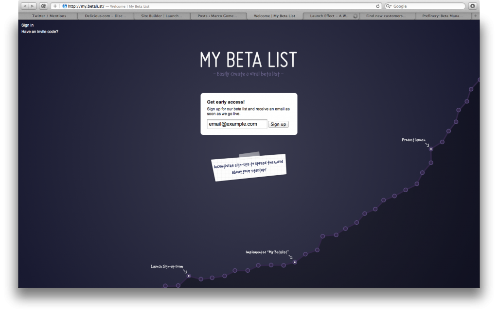 Página inicial do My Beta List – Marco Gomes